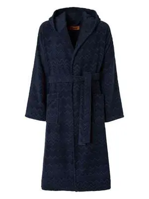 Missoni Chalk Cotton Hooded Bathrobe - Blue