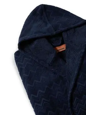 Missoni Chalk Cotton Hooded Bathrobe - Blue