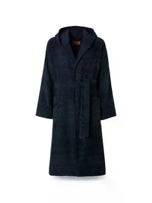Missoni Chalk Cotton Hooded Bathrobe Blue