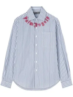 Palm Angels Logo-print Striped Cotton Shirt - Blue