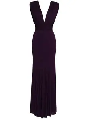 HERVE L. LEROUX Pleated Fishtail Gown - Purple