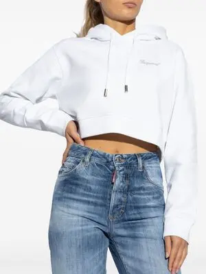 Dsquared2 Rhinestone Logo Cropped Hoodie - White