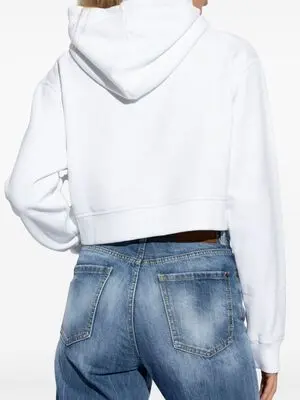 Dsquared2 Rhinestone Logo Cropped Hoodie - White