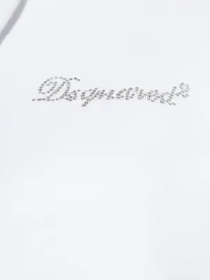Dsquared2 Rhinestone Logo Cropped Hoodie - White