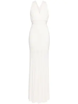HERVE L. LEROUX Pleated Fishtail Gown - White