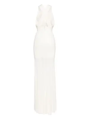 HERVE L. LEROUX Pleated Fishtail Gown - White