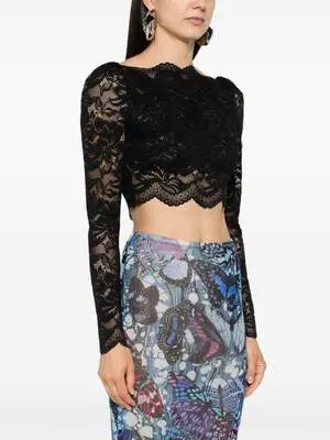 Rabanne Floral Lace Cropped Top - Black
