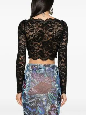 Rabanne Floral Lace Cropped Top - Black