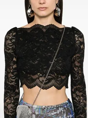 Rabanne Floral Lace Cropped Top - Black