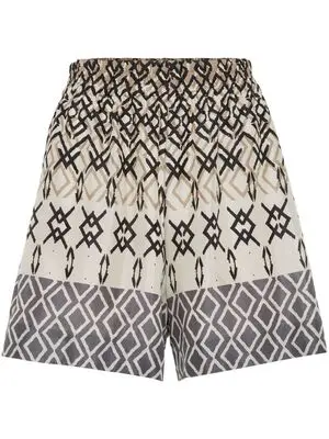 Brunello Cucinelli Geometric-pattern Silk Shorts - Brown
