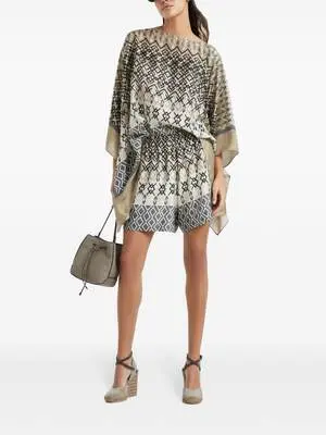 Brunello Cucinelli Geometric-pattern Silk Shorts - Brown
