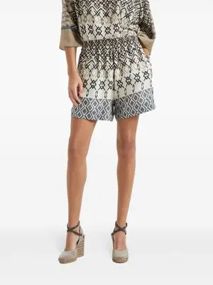 Brunello Cucinelli Geometric-pattern Silk Shorts - Brown