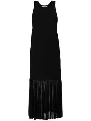 JIL SANDER Plissé-detailed Knitted Maxi Dress - Black
