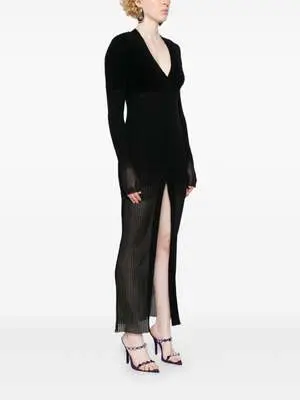 Attico V-neck Ribbed Midi Dress - Black