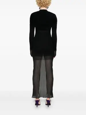 Attico V-neck Ribbed Midi Dress - Black