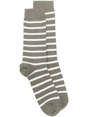 Sunspel Striped Ankle Socks - Green