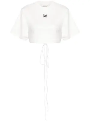 Palm Angels Logo-embroidered Cropped T-shirt - White