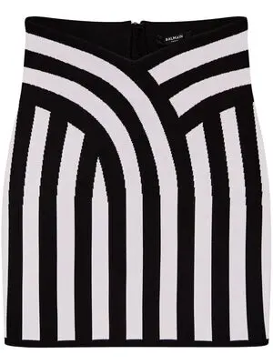 Balmain Striped Intarsia-knit Miniskirt - Black