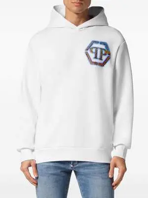 Philipp Plein Embellished Logo Print Hoodie - White