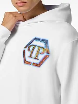 Philipp Plein Embellished Logo Print Hoodie - White
