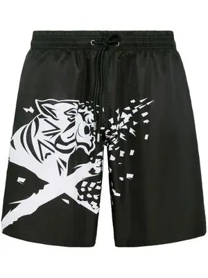 PLEIN SPORT Tiger Print Swim Shorts - Black
