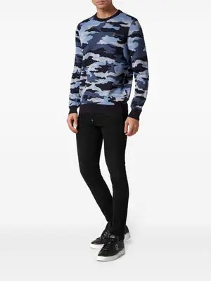 Philipp Plein Camouflage-pattern Merino Jumper - Blue