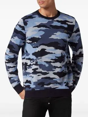 Philipp Plein Camouflage-pattern Merino Jumper - Blue