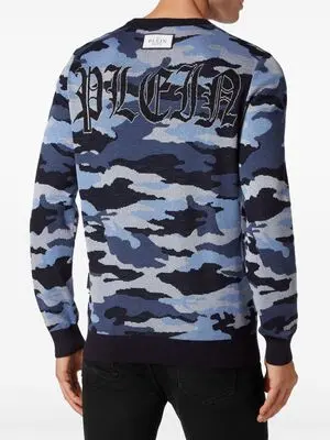 Philipp Plein Camouflage-pattern Merino Jumper - Blue