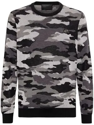 Philipp Plein Camouflage-pattern Merino Jumper - Black