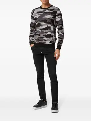 Philipp Plein Camouflage-pattern Merino Jumper - Black