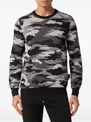 Philipp Plein Camouflage-pattern Merino Jumper - Black