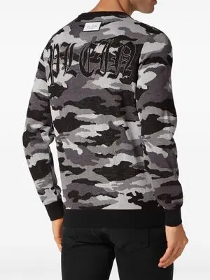 Philipp Plein Camouflage-pattern Merino Jumper - Black
