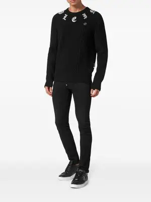 Philipp Plein Logo-embroidered Cashmere Jumper - Black