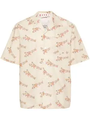 Marni Tiger-print Poplin Shirt - Neutrals