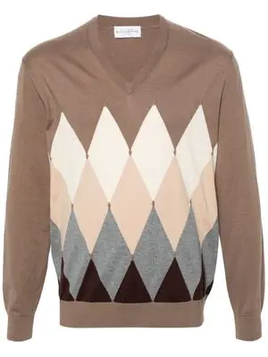 BALLANTYNE Argyle Intarsia-knit Jumper - Brown