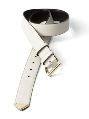 Prada Triangle-logo Leather Belt - White