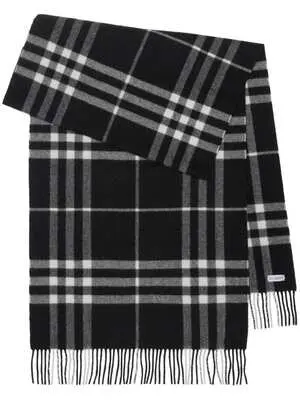 Burberry Check-print Fringed Cashmere Scarf Black