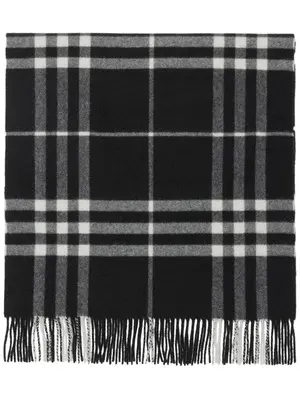 Burberry Check-print Fringed Cashmere Scarf - Black