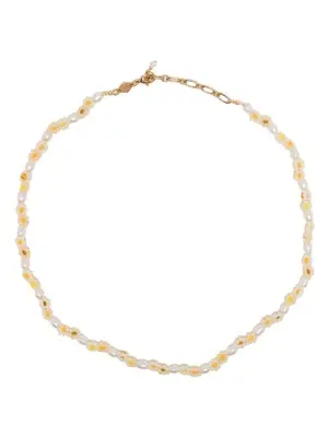 Anni Lu Flower-motif Beaded Necklace - White