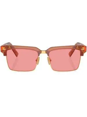 Miu Miu Logo-lettering Square-frame Sunglasses - Brown