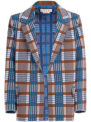 Marni Plaid-check Single-breasted Blazer - Blue