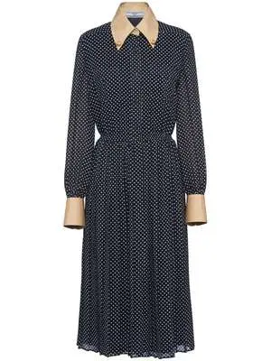 Prada Polka-dot Georgette Midi Dress