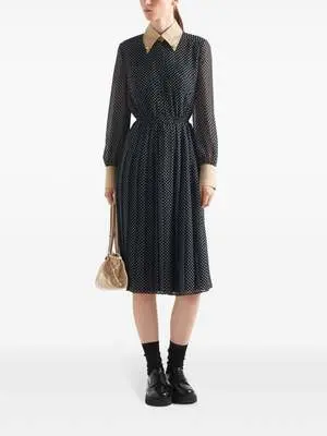 Prada Polka-dot Georgette Midi Dress