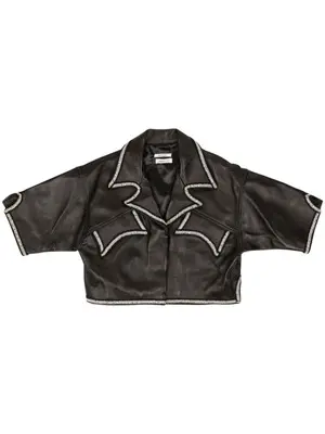 Rhude Lace-trim Leather Cropped Shirt