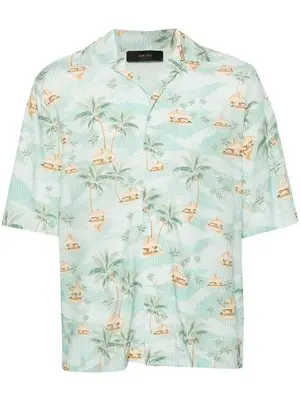 Amiri Repeat Palm Camp Shirt - Green