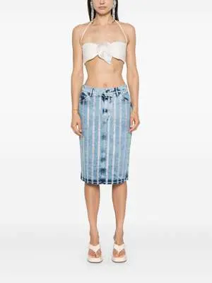 Giuseppe Di Morabito Rhinestone Striped Denim Midi Skirt