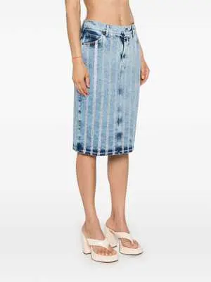 Giuseppe Di Morabito Rhinestone Striped Denim Midi Skirt