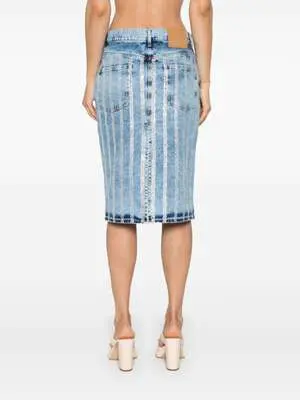 Giuseppe Di Morabito Rhinestone Striped Denim Midi Skirt