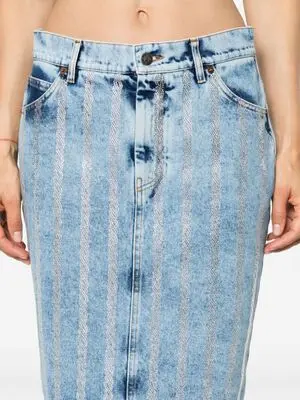 Giuseppe Di Morabito Rhinestone Striped Denim Midi Skirt