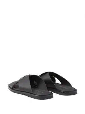 Prada Criss-cross Triangle-logo Leather Sandals - Black
